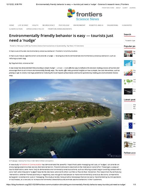 Environmentally Friendly Behavior Is Easy Tourists Just Need A Nudge