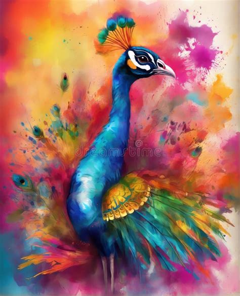 Colorful Graphic Illustration Of A Peacock During The Holi Festival Stock Illustration