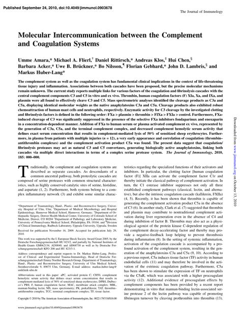 Pdf Molecular Intercommunication Between The Complement And