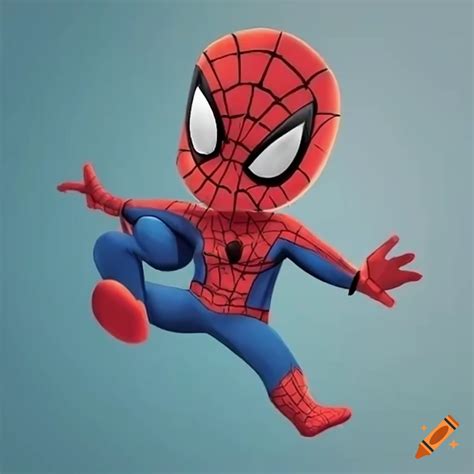Create A Cute Cartoon Version Of Spider Man Swinging Through The City
