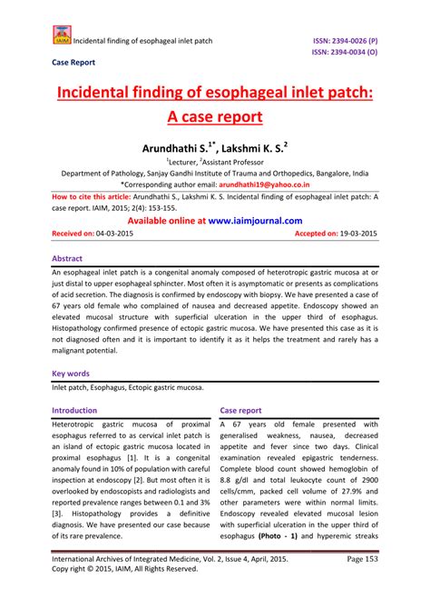 Pdf Incidental Finding Of Esophageal Inlet Patch