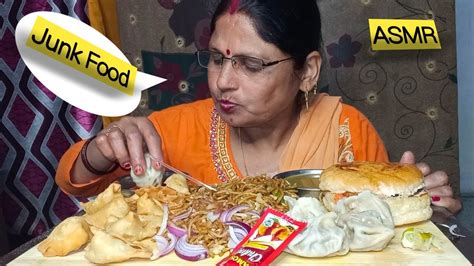 Burger Momos Chowminsamosa Eating Video L Mukbang Bigbites Asmr L