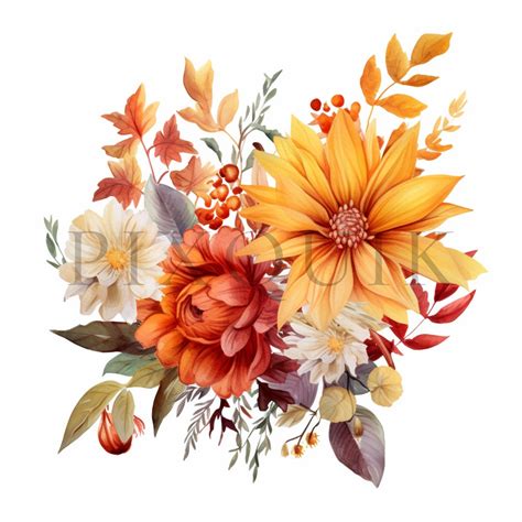 Watercolor Autumn Flowers Clipart 10 S Digital Download Etsy