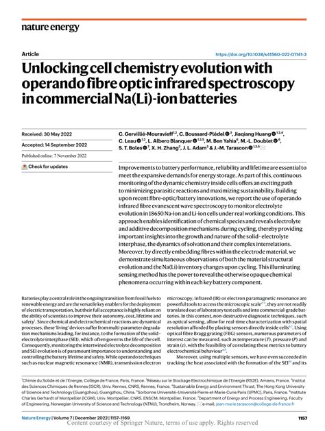 Unlocking Cell Chemistry Evolution With Operando Fibre Optic Infrared