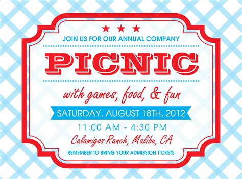 Company Picnic Invitation Template Free Printable Word Searches