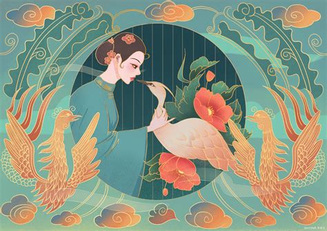 古风花鸟人风格插画设计作品 设计人才灵活用工 设计dna