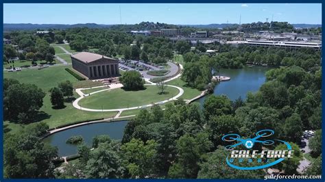 Aerial Drone Video Of Centennial Park In Nashville Tennessee Parthenon
