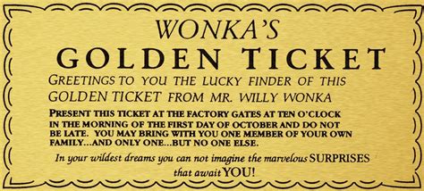 Willy Wonka Golden Ticket Gold Sign Wall Grelly Uk