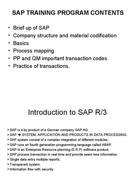 Sap Training Program Contents Pdf Software Information Technology Management