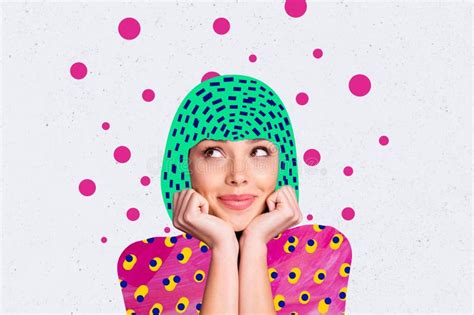 Creative Collage Picture Young Dreamy Girl Thinking Excited Interested Colored Outfit Hair