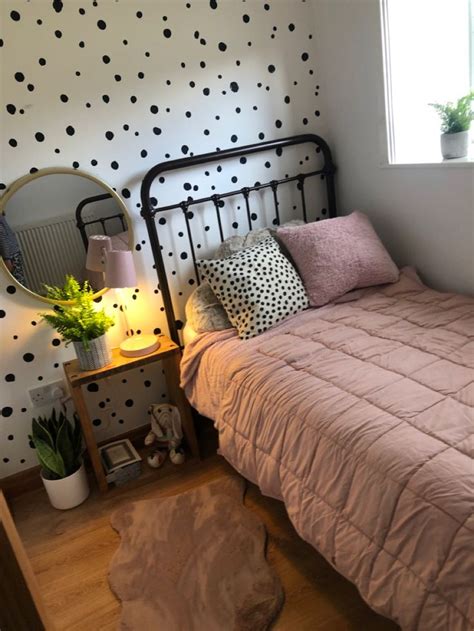 Monochrome Spot Bedroom With Polka Dot Wallpaper