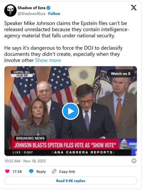 Oops Speaker Johnson Blurts Out Intelligence Secret About Epstein