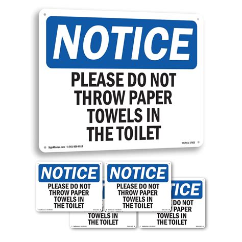 Please Do Not Throw Paper Towels In The Toilet Osha Notice Rigid