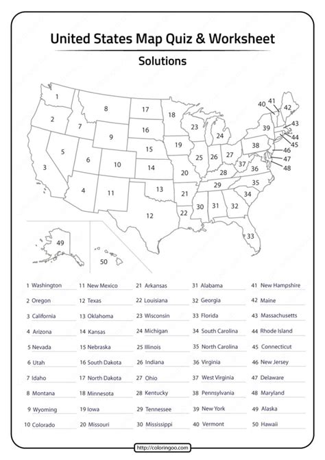 Free Printable United States Map Quiz And Worksheet United States Map