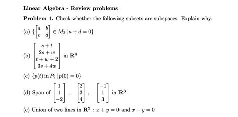 Solved Linear Algebra Review Problems Problem 1 Check