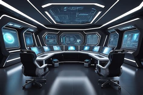 Premium Photo 3d Rendered Empty Modern Futuristic Command Center Interior
