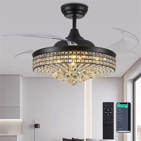 Trssdre 52 Dimmable Black Fandelier Ceiling Fans With Lights And