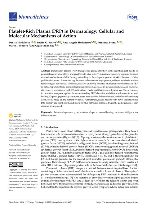 Pdf Platelet Rich Plasma Prp In Dermatology Cellular And Molecular