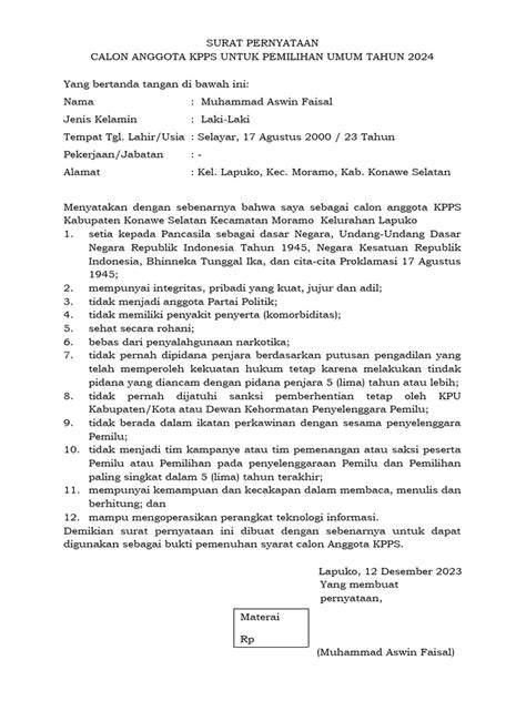 00 Surat Pernyataan Aswin Pdf