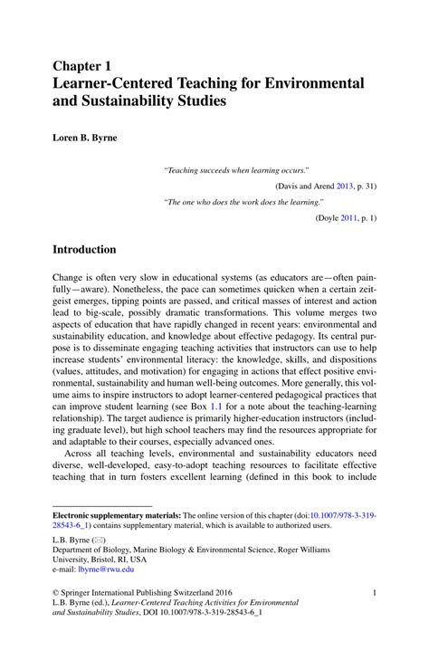 Pdf Learner Centered Teaching For Environmental And Sustainability