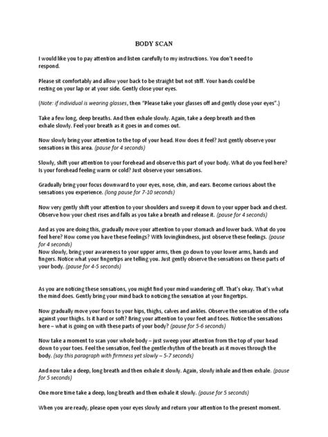 Body Scan English Script Final Pdf Breathing