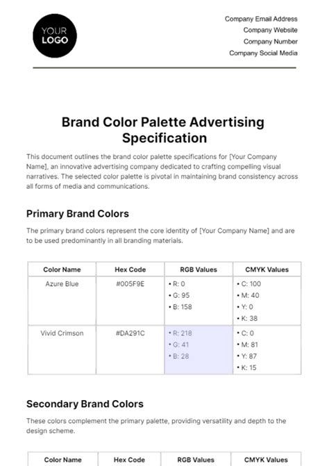 Free Brand Color Palette Advertising Specification Template To Edit Online