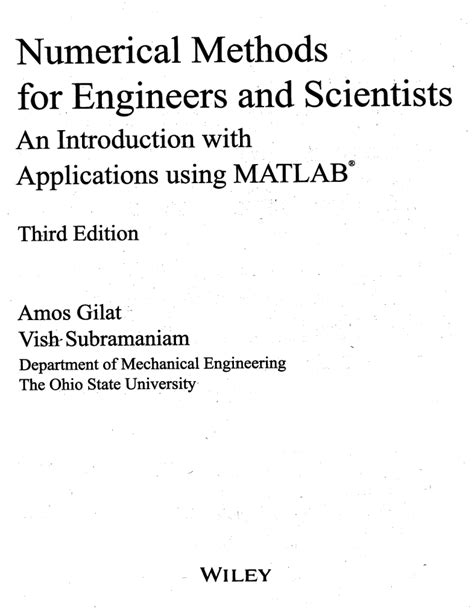 Numerical Methods For Engineers And Scientists Matlab Applications
