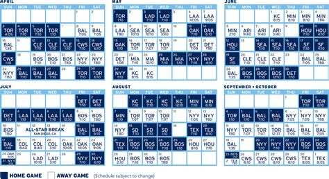 Tampa Bay Rays Printable Schedule