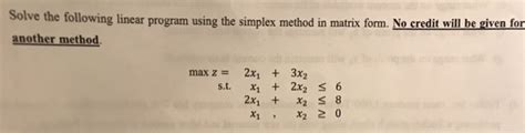 solved solve the tollowing linear program using the simplex