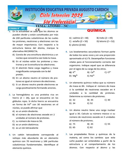 Sem 01 Atomo Nc Ce Pdf Protón Neutrón