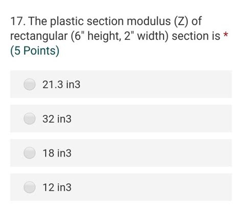 solved 17 the plastic section modulus z of rectangular