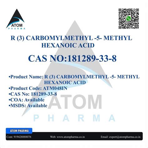 R 3 Carbomylmethyl 5 Methyl Hexanoic Acid At ₹ 300kg Cas No