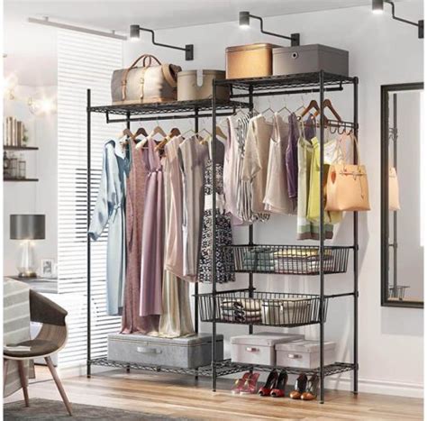 Heavy Duty Black Metal Wardrobe Portable Closet Rack