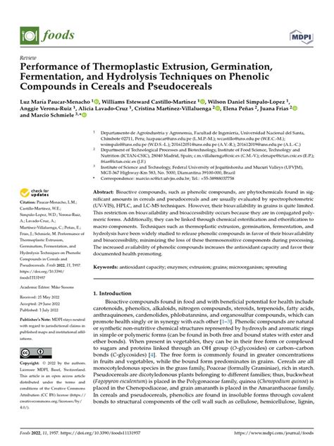 Performance Of Thermoplastic Extrusion Germination Pdf Polyphenol Phenolic Content In Wine