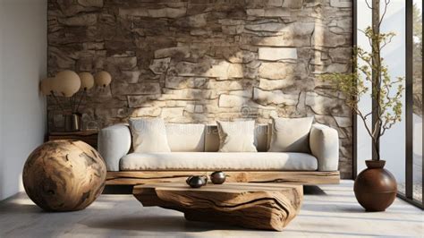 Interior Of Modern Cozy Living Room With Rustic Decor In Luxury Villa