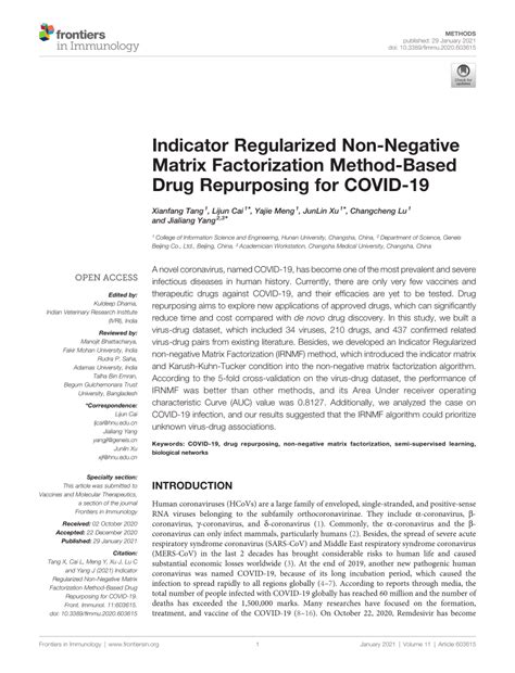 Pdf Indicator Regularized Non Negative Matrix Factorization Method Based Drug Repurposing For