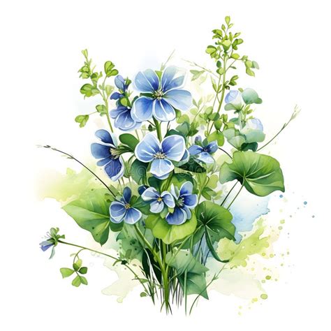 Watercolor Illustration Of Spices Arugula Sprigs With Arugula Flowers