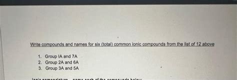 Solved Write Compounds And Names For Six Total Common
