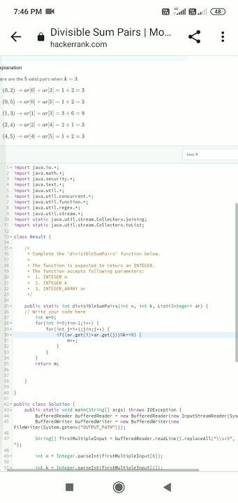 Divisible Sum Pairs Hackerrank Solutionyoutubeshortsviralshortjava