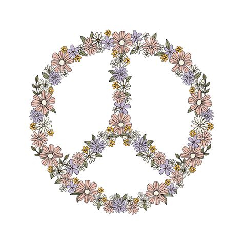 Premium Vector Retro 70s 60s Floral Hippie Summer Peace Sign Groovy