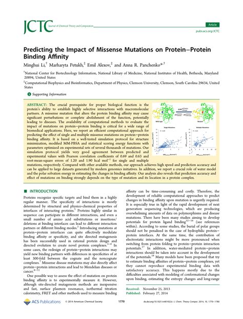 Pdf Predicting The Impact Of Missense Mutations On Protein Protein