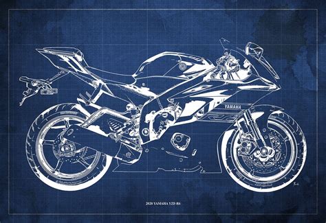 2020 Yamaha Yzf R6 Blueprintart Print 14x960 To 60x41inbike Art