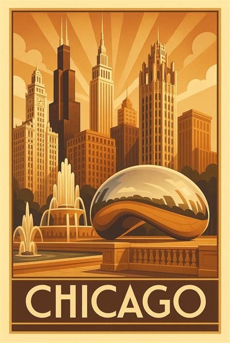 Chicago Deco Travel Prints Luxury Retro Digital Download Art Etsy