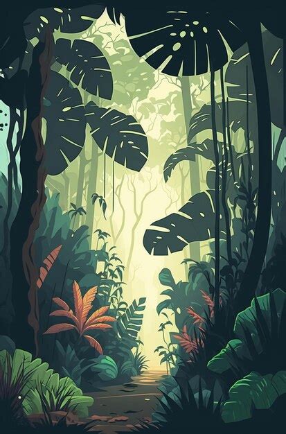 Fondo De Bosque Tropical Plano 2dia Generativa Foto Premium