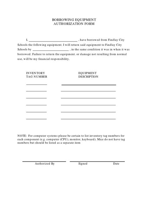 Borrowing Equipment Authorization Form Pdf