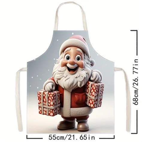 סינר פשתן בנושא חג המולד עם הדפס חגיגי מושלם למטבח הבית Temu