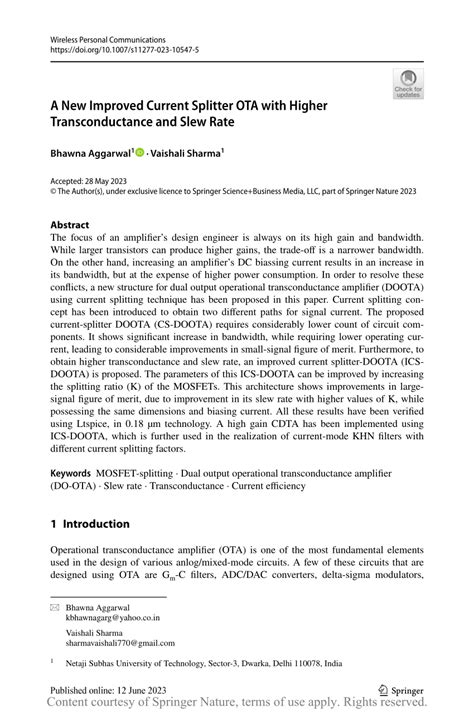A New Improved Current Splitter Ota With Higher Transconductance And