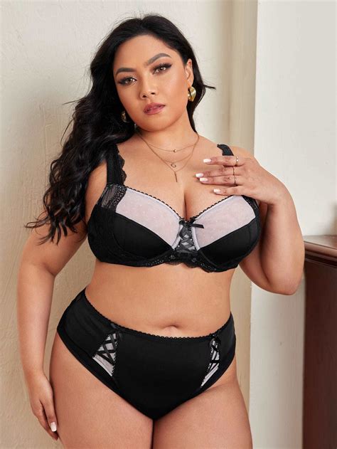 Top Selling Ladies Plus Size Microfiber And Lace Bra Panty Sets Sexy