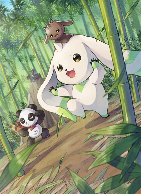 Terriermon Chocomon Pandamon And Yaksamon Digimon Drawn By