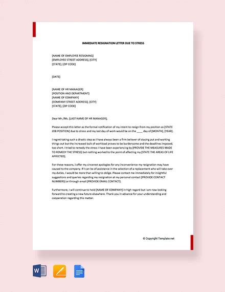 13 Resignation Letter Due To Stress Template Pdf Word Ipages